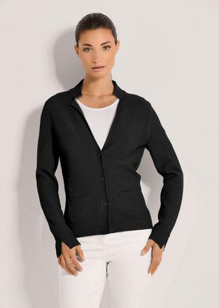 Madeleine Strickjacke Sportiver Blazer mit Stehkragen Viskoseblazer mit aufgesetzten Taschen und Langarm mit Saumschlitz