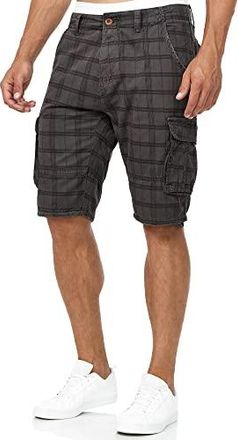 Indicode Hommes Blixt Cargo Shorts | Pantalon Court Cargo avec 6 Poches et Ceinture Raven Check 3XL