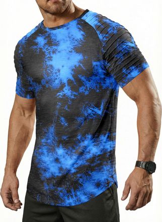 Coofandy Herren T Shirt Kurzarm Rundhals Sportshirt Tie Dye Sommer Freizeit Shirt Polyester Leicht Locker Modern Mehrfarbig L