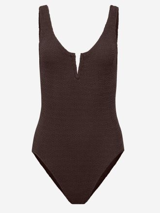 Sorbet Island Womens One-Piece Swimsuit Dark Brown Polyester Swimwear Sea Clothing