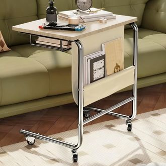 Generic Beistelltisch for Sofa, Kleine Beistelltische Mit Aufbewahrungstasche Aus Pu-Leder Und Ablagefach Aus Eisenrohr for Wohnzimmer, Schlafzimmer Und Terra