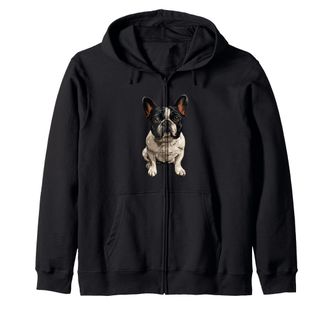 Whyitsme Design Schwarz-wei&szlig;e Piebald-Illustration Franz&ouml;sische Bulldogge Kapuzenjacke