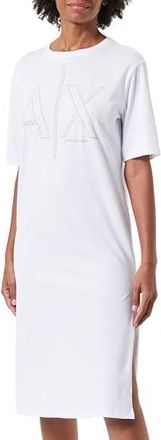 A|X Armani Exchange Durable et imprimé avec Grand Logo, col Rond Robe décontractée, Blanc Optique, S Femme