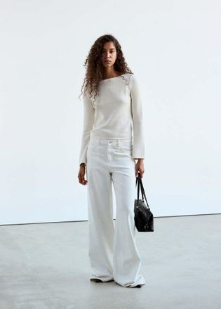 Mango Pull maille col bateau &eacute;cru - Femme - XXS - MANGO