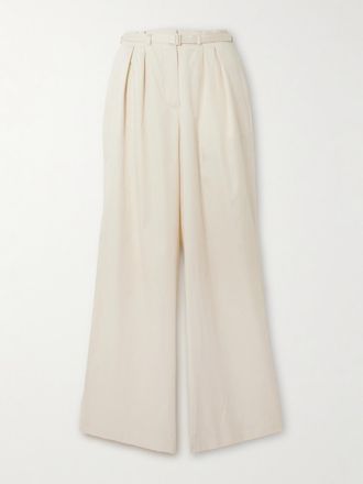 Joseph Pantalon Large En Satinette De Coton À Plis Et À Ceinture Tunis - Crème