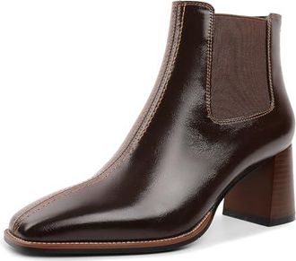 elashe Bottines Femme Talon, Boots pour Femme Marron, Bottes avec Talon &eacute;pais Block de 6 cm - Design &agrave; Bout Carr&eacute; &Eacute;l&eacute;gant, avec Fermeture &Eacute;clair et &Eacute;lastique