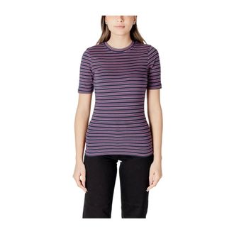 Ichi Ichi, Femme, Tops, Bleu, Taille: 34 FR T-shirt Femme Ray&eacute; Bleu Manches Courtes
