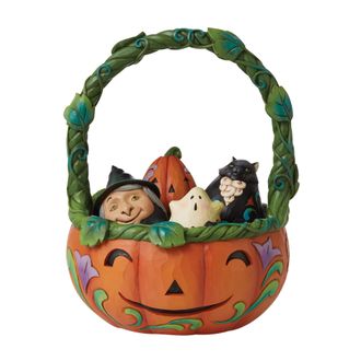 Enesco Jim Shore Heartwood Creek Halloween-Korb und Miniaturfiguren-Set, 21,6 cm, Mehrfarbig