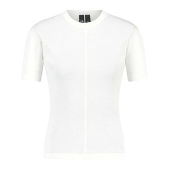 Yohji Yamamoto Femme, Tops, Blanc, Taille: 36 FR Logo T-Shirt Coton Coupe Slim