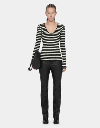 AllSaints Kay top &agrave; rayures col V noir/blanc craie-Multi