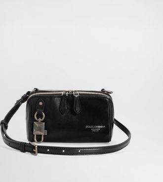 Dolce & Gabbana Lock Tempesta Calfskin Crossbody Bag - Mann Schultertasche Schwarz Onesize
