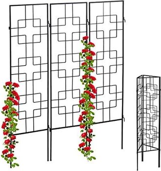 Relaxdays Rankgitter Metall, 3er Set, zum Stecken, Rankhilfe f&uuml;r Kletterpflanzen, 122 x 30,5 cm, Spalier Garten, schwarz