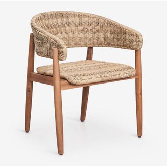 Sklum Chaise de salle &agrave; manger avec accoudoirs en bois dacacia et rotin synth&eacute;tique Ribeira SKLUM