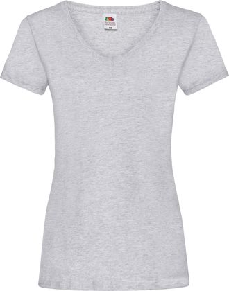 Fruit Of The Loom Valueweight V-Neck T Lady-Fit Damen T-Shirt tailliert NEU, Gr&ouml;&szlig;e:S, Farbe:Graumeliert