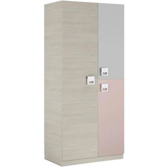 Usinestreet Garderobe Manchester, Kleiderschrank im Schlafzimmer, Schrank mit 3 T&uuml;ren und 3 Einlegeb&ouml;den mit Kleiderstange, cm 90x52h200, Grau und Rosa