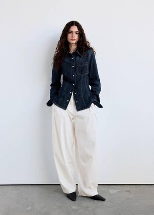 Mango Chemise en jean en coton avec poche poitrine bleu fonc&eacute; - Femme - XS - MANGO