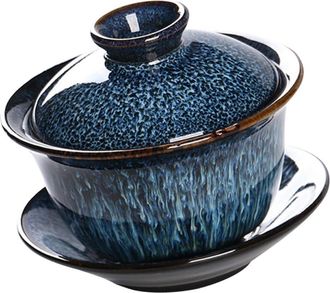 Milisten Hitzebest&auml;ndige Keramik Teeschale mit Deckel 140 ml Klassisches Chinesisches Teegeschirr f&uuml;r Gongfu Tee und Teegenuss