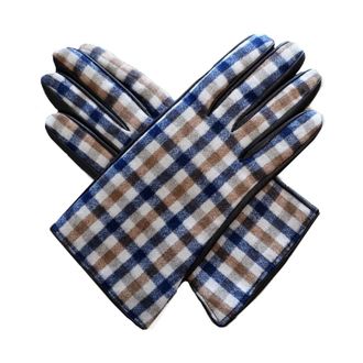 Aquascutum Braune Club Check Wolle Lederhandschuhe - - Accessories - Damen - Mehrfarbig - M