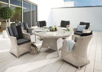 Destiny Sitzgruppe Luna 6 Sessel + Tisch Ø150x75cm + Drehteller, Vintage weiß