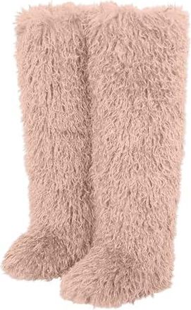 Generic Bottes dhiver en laine dagneau pour femme - Bottes hautes - Bottes longues avec bout rond - Bottes au-dessus du genou pour femme - 41, Rose, 39 EU