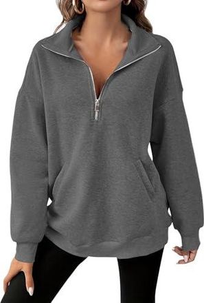 Generic Pull &agrave; demi-fermeture &eacute;clair pour femme - Surdimensionn&eacute; - Quarter - Fermeture &eacute;clair - Tenue dautomne - V&ecirc;tements dhiver avec poche - Y2k - Sweat &agrave; c