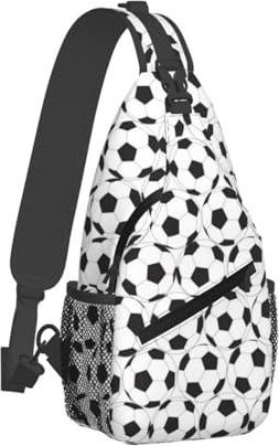 Generic Sacoche Tactique Motif de ballon de football noir et blanc Mode Sac De Poitrine Multifonction Sac DEpaule pour Camping Homme Femme