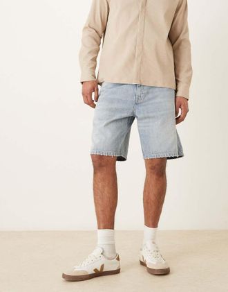 Calvin Klein Jeans Short d&eacute;contract&eacute; style ann&eacute;es 90 en denim de lin m&eacute;lang&eacute; - Bleu clair d&eacute;lav&eacute;