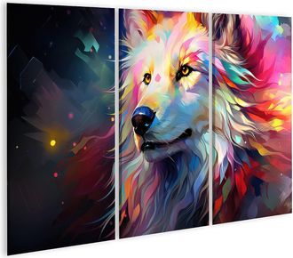 Islandburner Prime Bild auf Leinwand Buntes Wolfsbild gemalt durch KI Bilder Wandbilder Poster