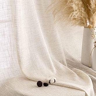Miulee Rideau Voilage Lin Salon Voile Sheer Rideaux en Lin Chambre Transparent Translucide Voilages intérieurs Galon Fronceur Élégant Chaleureux 140x245 cm L