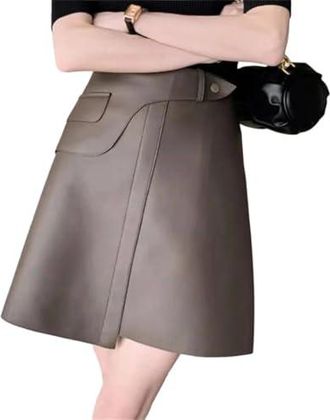 Generic Jupe portefeuille taille haute pour femme - Coupe ajust&eacute;e - En cuir souple - &Eacute;l&eacute;gante tenue de f&ecirc;te et de vacances, kaki, XL