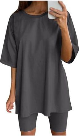 Generic Ensemble 2 pi&egrave;ces pour femme - Ensemble de salon d&eacute;t&eacute; 2026 - V&ecirc;tements assortis - T-shirts surdimensionn&eacute;s - Short &agrave; taille &eacute;lastique - Tenue de motar
