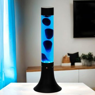 Licht-Erlebnisse Lavalampe Aluminium Glas Schwarz Blau Party Jugendzimmer 37,5 cm G9 inkl. Leuchtmittel Magma stimmungsvoll Retro Tischleuchte YVONNE