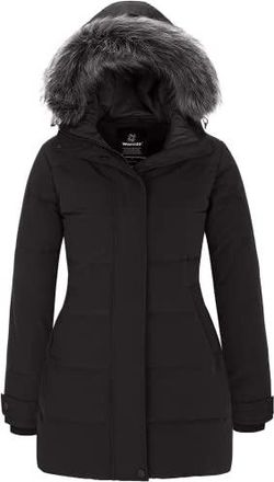Wantdo Manteau dHiver Femme Chaud Grandes Tailles Veste Rembourr&eacute;e avec Capuche Imperm&eacute;able Coupe-Vent Longue Parka pour lExt&eacute;rieur Noir XL