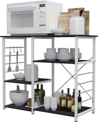 Soges Etag&egrave;re de Cuisine en m&eacute;tal et Bois, Meuble Rangement Desserte de Cuisine Etag&egrave;re pour Four &agrave; Micro-Ondes, avec 3 + 3 Tablettes, Noir&Noyer - Soges