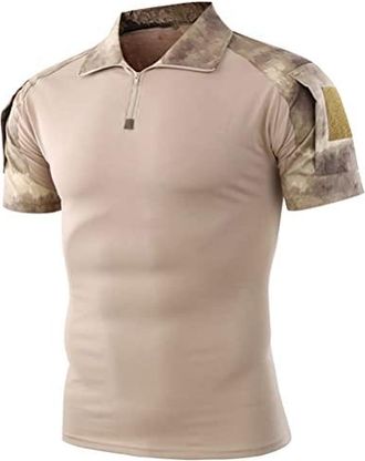 Onsoyours Chemise Tactique Homme Militaire Chemise de Combat Printemps été à Manche Courte T-Shirt Respirant avec Poches Vêtement en Plein Air Camouflage D Kaki