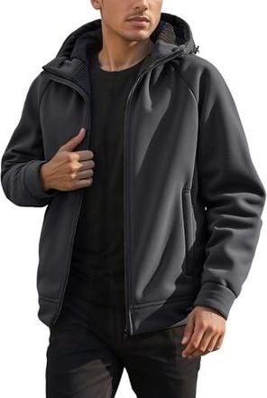 Generico Nappe en velours dautomne et dhiver pour homme, sweat &agrave; capuche en polaire douce, blouse l&eacute;g&egrave;re en jersey blazer sport veste softshell avec capuche et