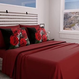 Petti Artigiani Italiani Bettw&auml;sche aus Baumwolle mit Kissenbez&uuml;gen mit Digitaldruck, Bettw&auml;sche f&uuml;r Doppelbett, Bordeaux, 100% Made in Italy