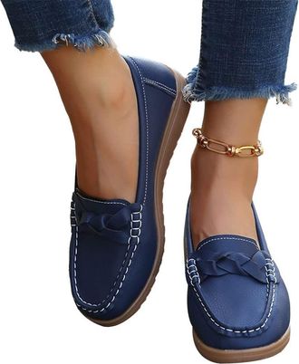 Onsoyours Mokassins Damen Weiches Leder Halbschuhe rutschfest Loafers Slipper Flache Lauflernschuhe Bootsschuhe A Blau 37 EU