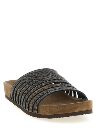 Brunello Cucinelli Womens Black Lamb Leather Slides Shoe