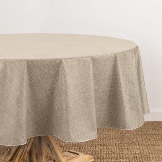 Elrene Home Fashions Monterey Linen Inspired Wasser- und Fleckenabweisende Vinyl-Tischdecke mit Flanellrückseite, 152,4 x 213,4 cm, oval, Taupe