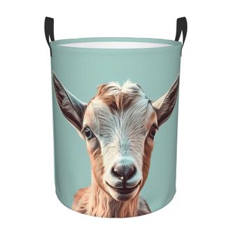 Generic Junge Ziege Auf Blau W&auml;schekorb Rund Aufbewahrungskorb Mit Henkel W&auml;schebeh&auml;lter F&uuml;r Schlafzimmer Lagerung Decken
