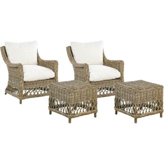 Beliani Beliani - Fauteuils en Rotin Naturel pour Int&eacute;rieur et Ext&eacute;rieur avec Repose-Pieds et Coussins Blanc-Cass&eacute; Ribolla Lot de 2
