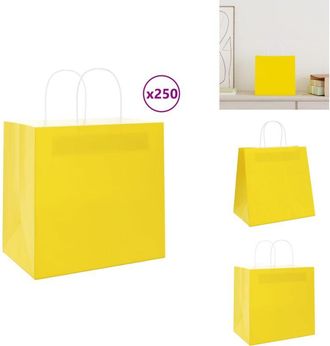 vidaXL Papiertragetaschen 250 Stk. mit Henkeln Gelb 26x17x25 cm - Papiertragetasche - Papiertragetaschen - Papiert&uuml;te - Kraftpapiert&uuml;te