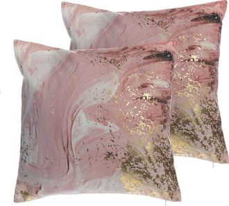 Beliani Dekokissen 2er Set 45 x 45 cm Polyester Couchkissen Aquarell-Optik rosa Lantana