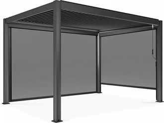 Oviala Oviala - Pergola bioclimatique 3x4m autoport&eacute;e - Toit &agrave; lames orientables en aluminium - Stores verticaux inclus - &Eacute;vacuation des eaux pluviales