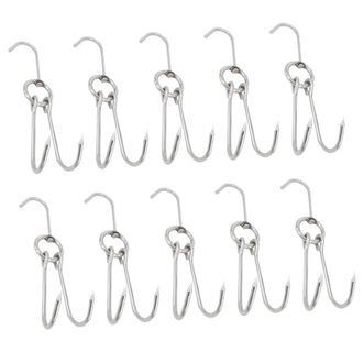 Cabilock 10 St&uuml;ck Edelstahl Fleischaufh&auml;ngehaken Mit Doppelhaken Verschlei&szlig;fest Rostfrei F&uuml;r Gefl&uuml;gel Trocknen Und Grillen Korrosionsbest&auml;ndig Metzgerei Und Bb