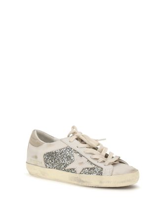 Golden Goose Womens Super Star Glitter Sneakers White-Platinum-Beige White/platinum/beige