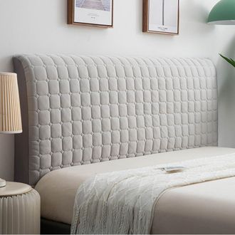 Generic Kopfteilbezug, dehnbarer Kopfteilbezug aus weichem Pl&uuml;schstoff, einfach anzubringender Bettkopfteilschutz f&uuml;r die Schlafzimmerdekoration- Light Gray||