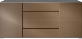 Vladon Sideboard Rova V2, Kommode mit 4 Türen und 4 Schubladen, Anthrazit matt/Bronze Optik (166,5 x 75,5 x 35)