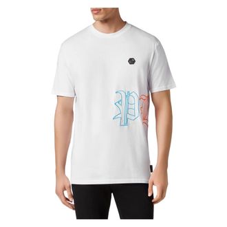 Philipp Plein Homme, Tops, Blanc, Taille: 3XL T-Shirt Col Rond
